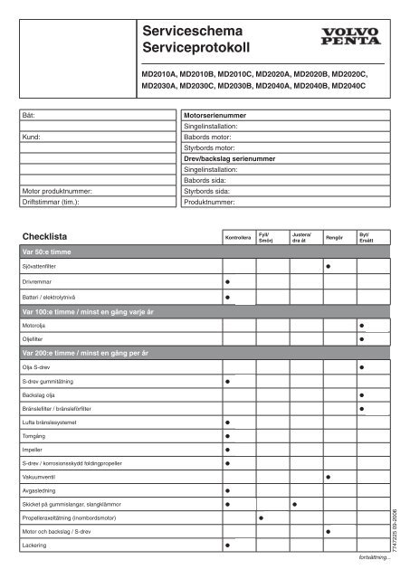 Serviceschema Serviceprotokoll - Volvo Penta Service