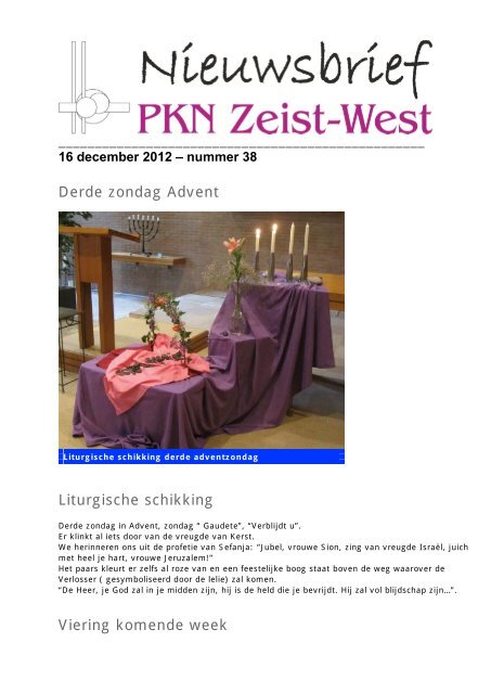 Derde zondag Advent Liturgische schikking Viering ... - Zeist-West
