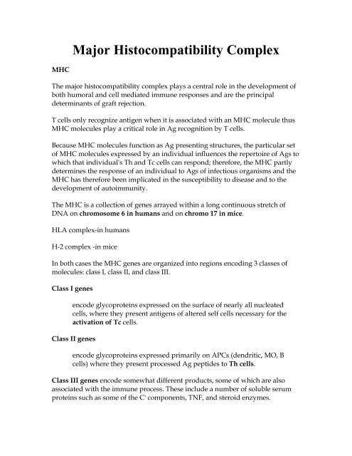 Major Histocompatibility Complex (pdf)