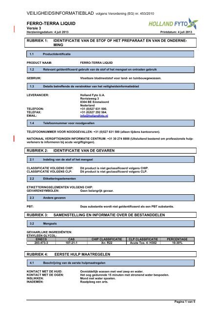 Ferro-Terra Liquid MSDS - Holland Fyto