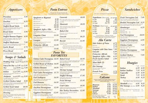 Dinner Menu - Pasta Too