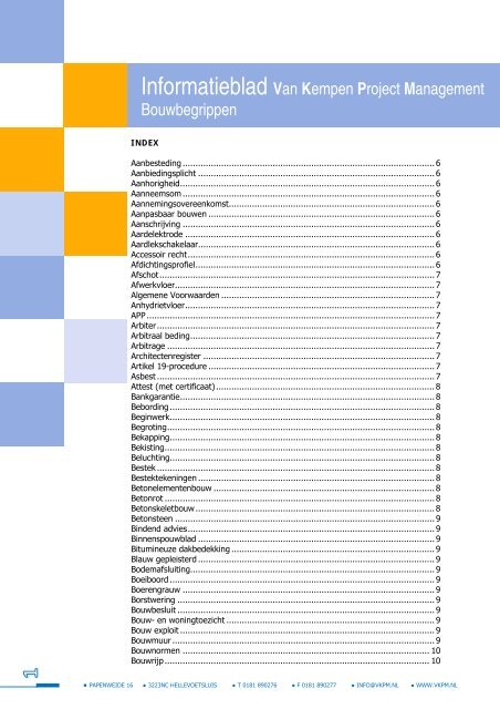 Informatieblad Bouwbegrippen. - Van Kempen Project Management