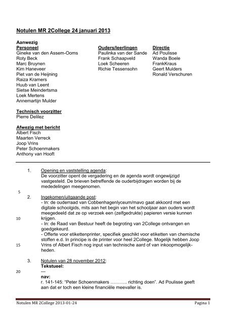 Notulen MR 2College 2013-01-24