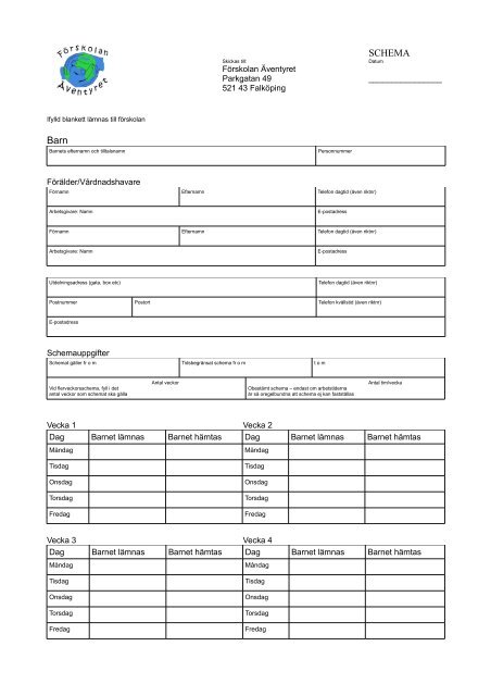SCHEMA Barn - Förskolan Äventyret