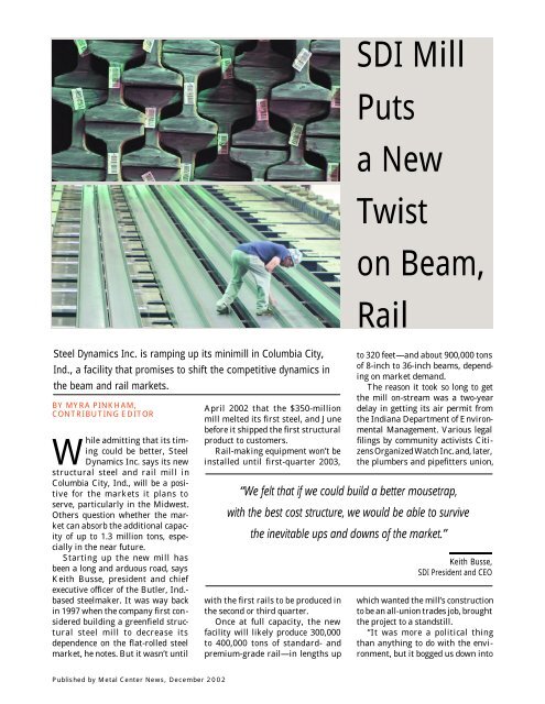 SDI Mill Puts a New Twist on Beam, Rail - Steel Dynamics, Structural ...