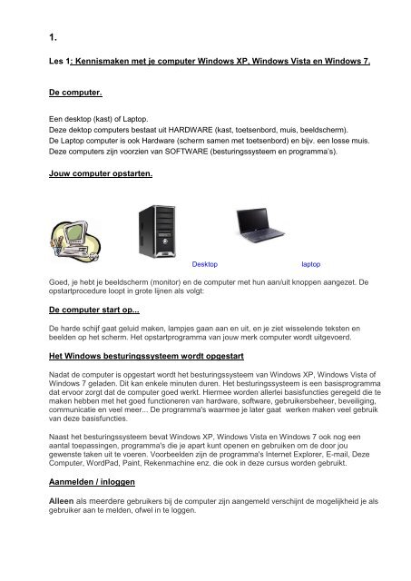 Computerles Les 1 Kennismaken XP en Vista