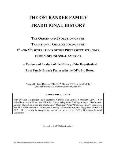 the ostrander family traditional history - Ostrander Family Association
