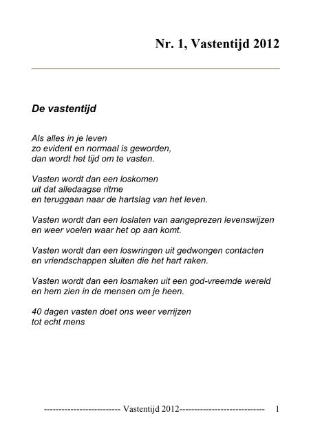 Nr. 1, Vastentijd 2012 - RK. Parochie Sint Norbertus