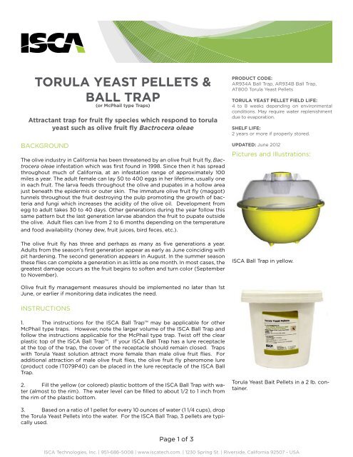 Ball Trap and Torula Yeast for trapping fruit flies - ISCA Technologies