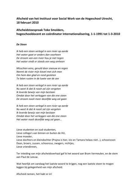 Afscheidsspeech Toke Smolders - Hogeschool Utrecht