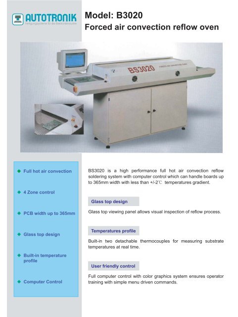 Model: B3020 Forced air convection reflow oven - AUTOTRONIK-SMT