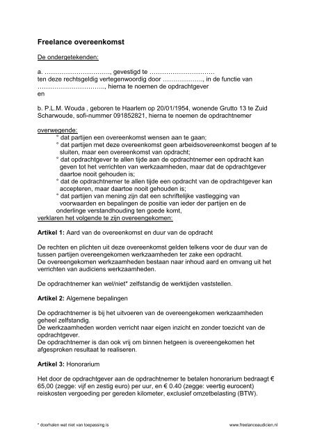 klik hier voor downloaden overeenkomst - Freelance Audicien