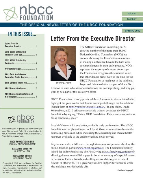 Letter From the Executive Director - NBCC Foundation