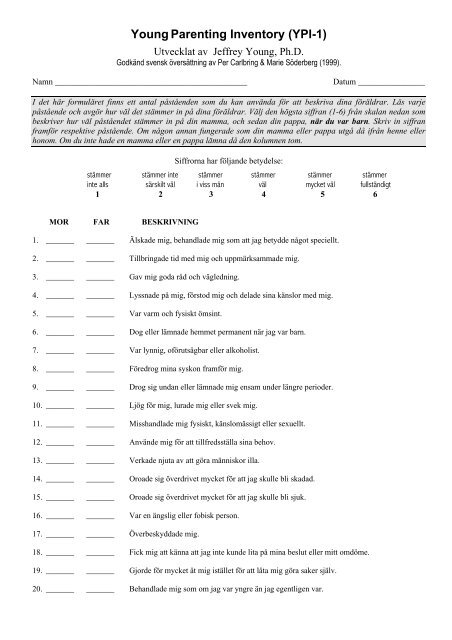 YoungParenting Inventory (YPI-1) - Per Carlbring