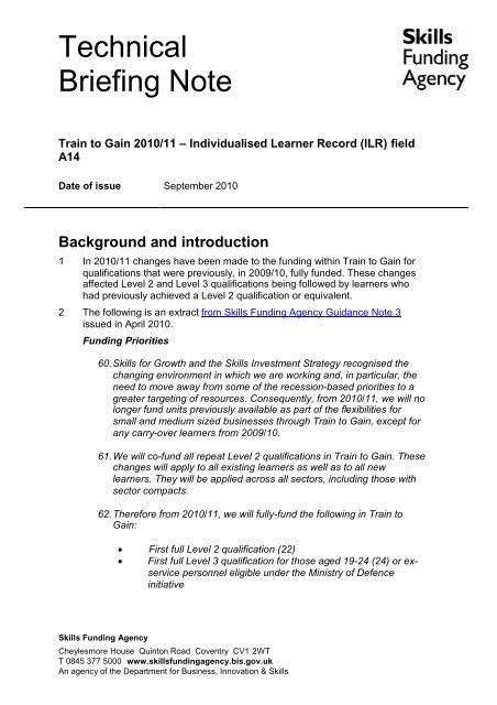 Train to Gain 2010/11 – Technical Briefing Note - lsc.gov.uk