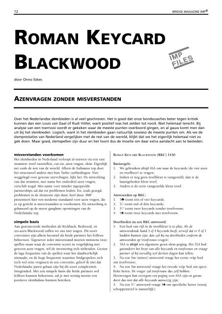 ROMAN KEYCARD BLACKWOOD - Bridge Magazine IMP