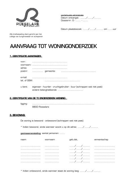 invulformulier aanvraag woningonderzoek