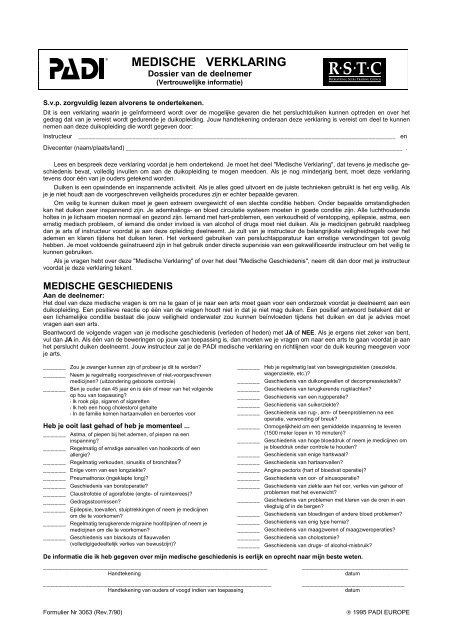 MEDISCHE VERKLARING - Diving Holidays