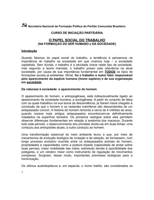 O PAPEL SOCIAL DO TRABALHO - PCB