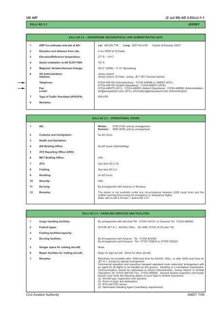 UK AIP (2 Jul 09) AD 2-EGJJ-1-1 Civil Aviation Authority AMDT 7/09