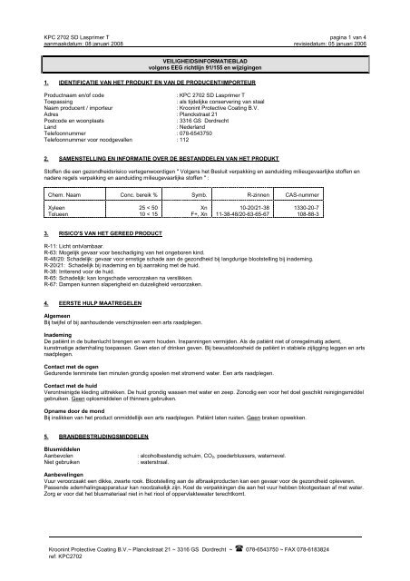 2702 KPC MSDS Lasprimer T - Kroonint Coating