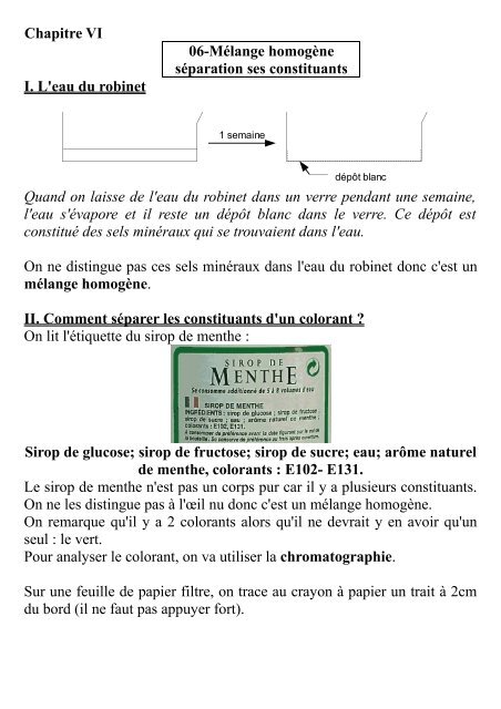 Chapitre VI 06-Mélange homogène séparation ses ... - Physix.fr