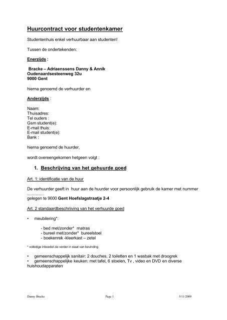 Huurcontract voor studentenkamer - Danny Bracke