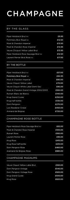 PIMA drinks menu - Hilton Liverpool Hotel