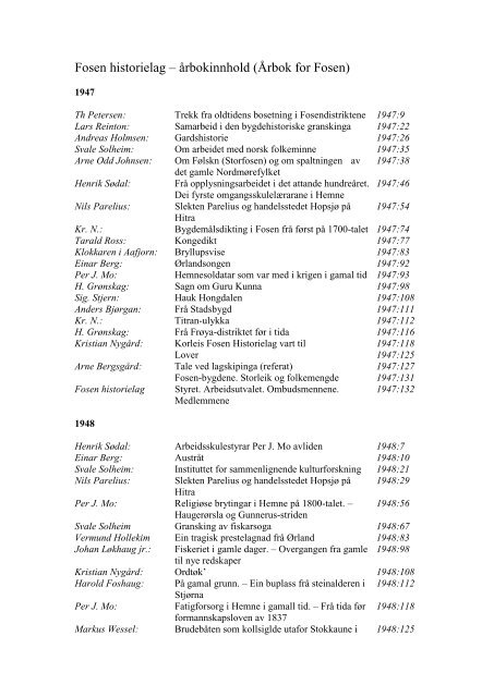 Kronologisk liste over artikler - Fosen Historielag