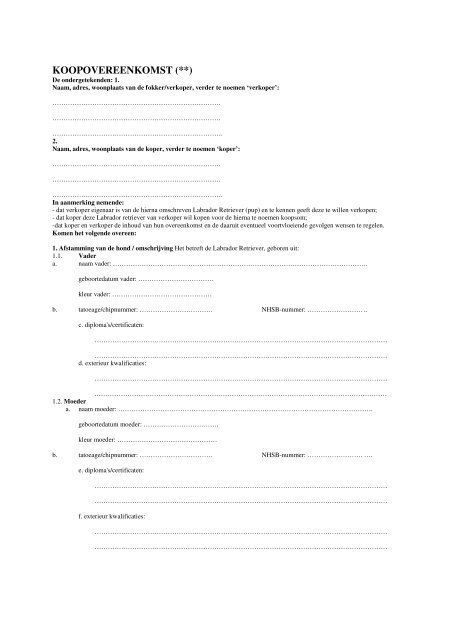 NLV koopcontract - Nederlandse Labrador Vereniging