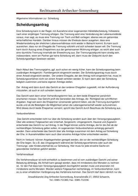 Rechtsanwalt Arthecker-Sonnenburg Scheidungsantrag