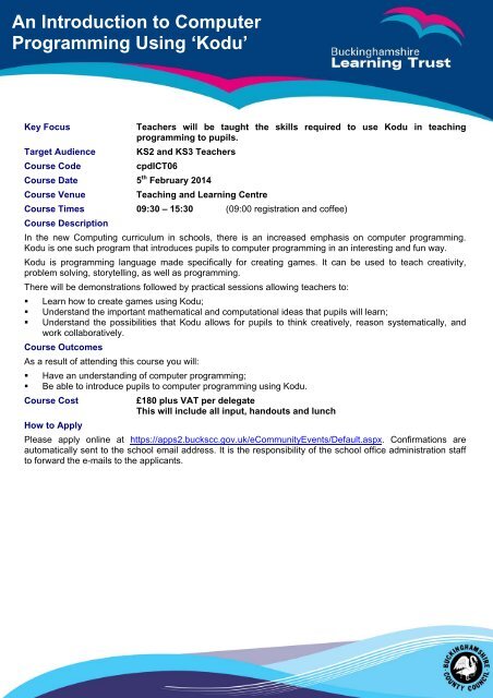 An Introduction to Computer Programming Using ‘Kodu’