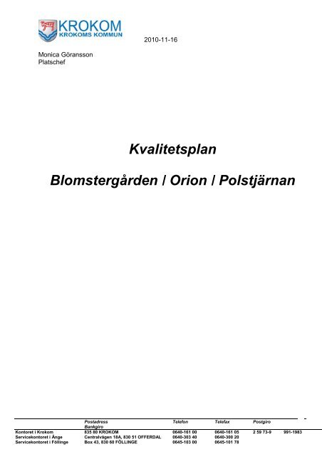 Kvalitetsplan Blomstergården / Orion / Polstjärnan - Krokoms kommun