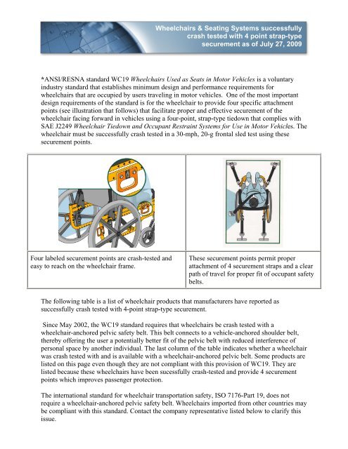 ANSI/RESNA standard WC19 Wheelchairs Used as Seats