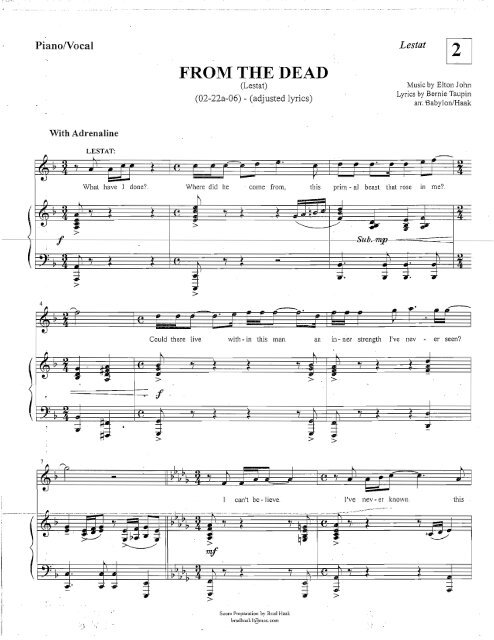 Lestat Musical Sheet Music - Marius-deromanus.net