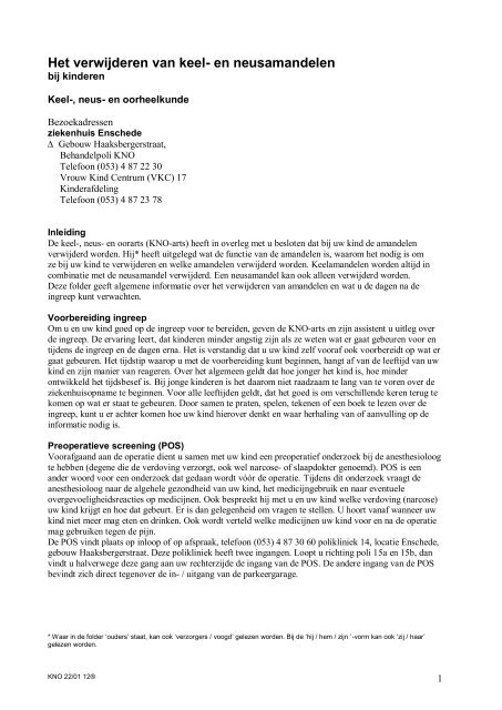 Het verwijderen van keel- en neusamandelen bij kinderen