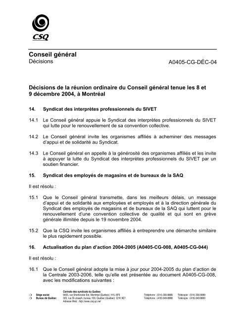 Résolution de la CSQ ( PDF - 40 ko) - ATTAC-Québec