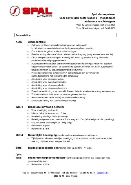 Spal alarmsysteem voor beveiligen bestelwagens ... - Vos