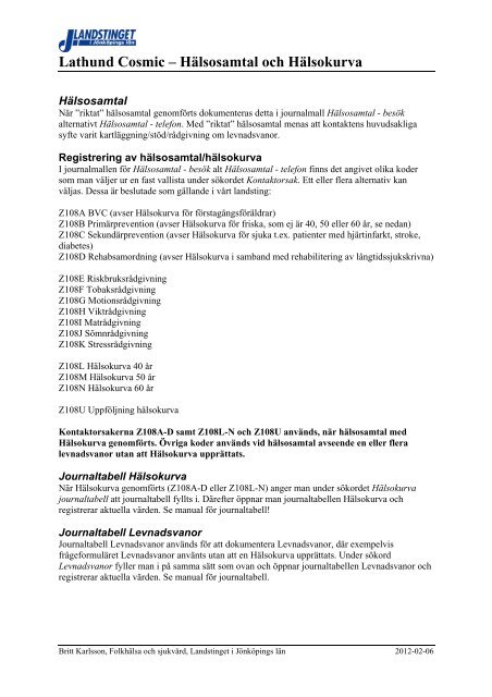 Lathund Cosmic – Hälsosamtal och Hälsokurva - Landstinget i ...