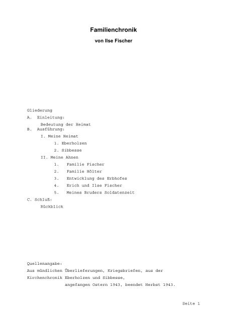 Familienchronik Ilse Fischer - bei Friedrich Vennekohl