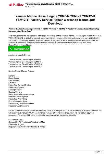 Yanmar Marine Diesel Engine YSM8-R YSM8-Y YSM12-R YSM12-Y Factory ...