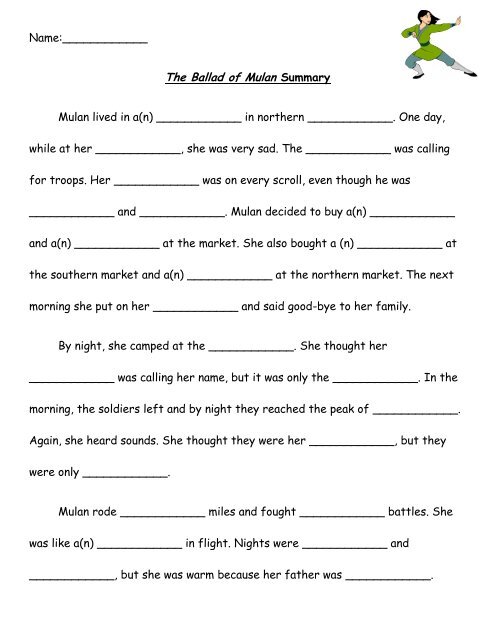 Mulan Worksheet MULAN ESL Worksheet By JooBlack