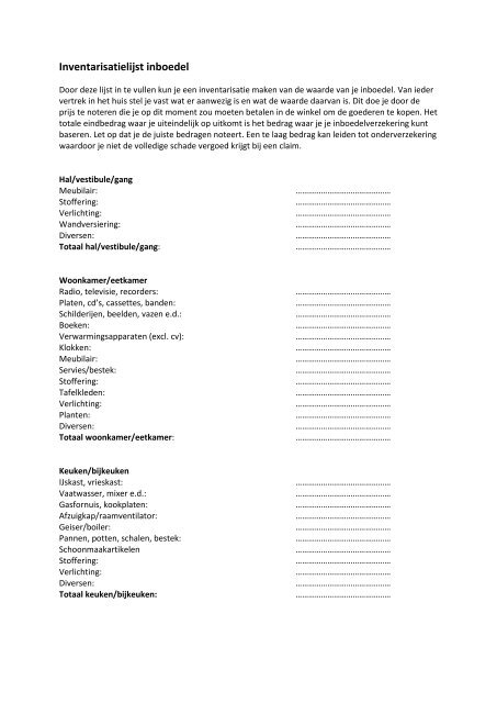 Inventarisatielijst inboedel - Download gratis op Geld.nl!