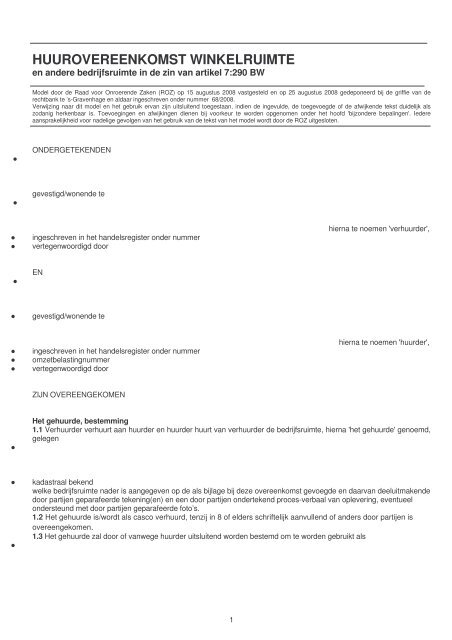 ROZ Huurovereenkomst - Winkelruimte - Booij Makelaardij o.z.