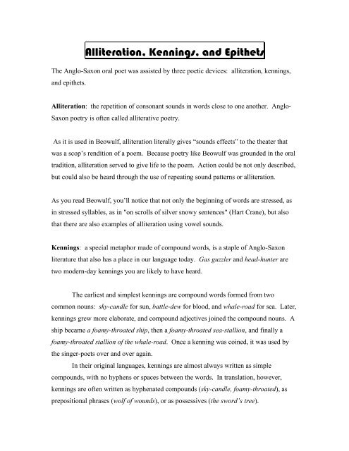 Alliteration Kenning and Epithet Handout