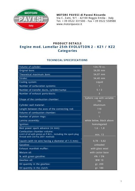 Engine mod. Lamellar 25th EVOLUTION 2 - KZ1 / KZ2 ... - Pavesi