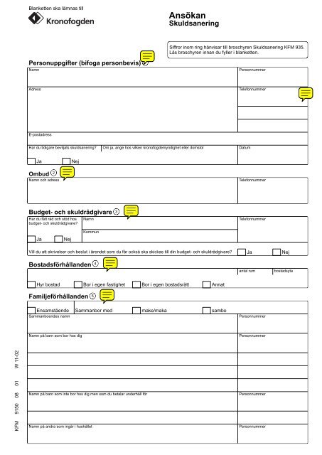 SKV 9150 utgåva 8, Ansökan om skuldsanering - Kronofogden
