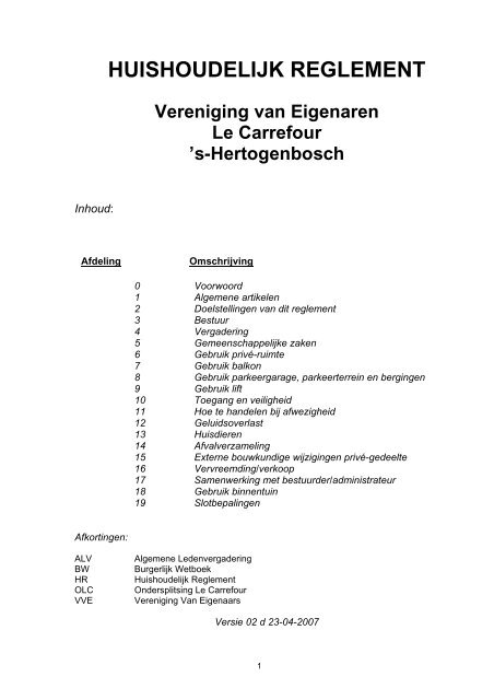 HUISHOUDELIJK REGLEMENT