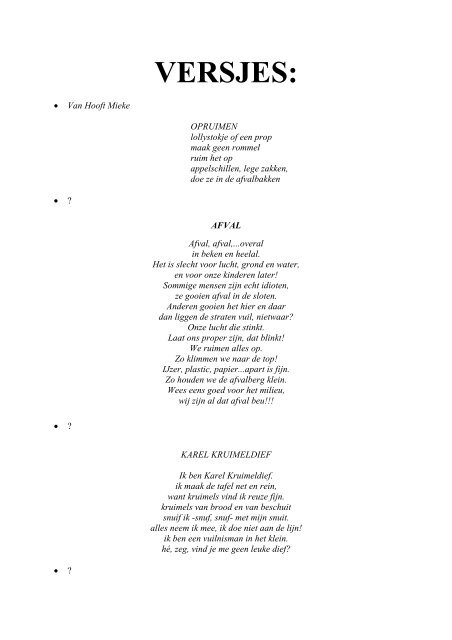 VERSJES: - Kleutergroep