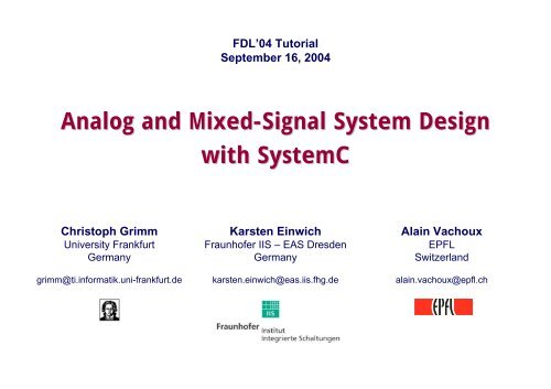 Analog And Mixed Signal System Design With Systemc Ams